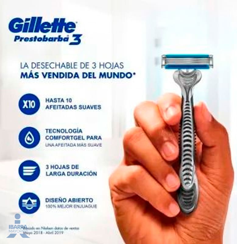rastrillo gillette prestobarba 3 exhibidor 10 pzas | Ibarra Mayoreo