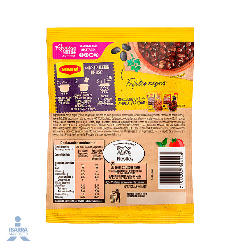 sopa maggi frijoles negros con caldo 90 g | Ibarra Mayoreo